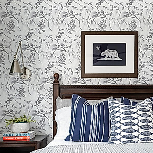 Orainege Gray Floral Wallpaper Peel and Stick Wallpaper Self Adhesive Floral Contact Paper Waterproof 17.7 inch×118.1inch Removable Wallpaper for Bedroom Bathroom Cabinets Decor