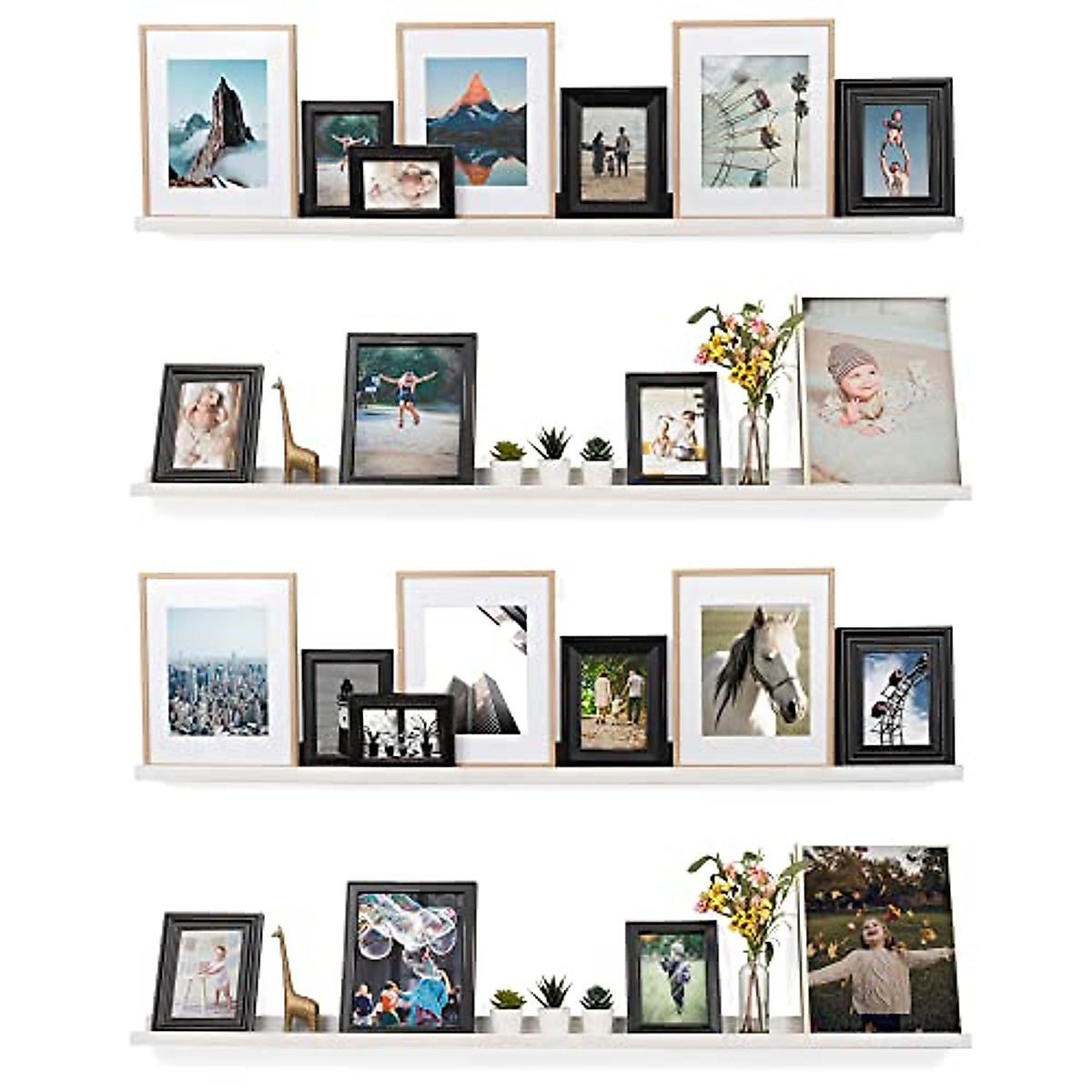 Rustic State Ted Wall Mount Narrow Picture Ledge Shelf Photo Frame Display - 60 Inch Floating Wooden Shelf for Living Room Office Kitchen Bedroom Bathroom Décor - Set of 4 - Burnt White