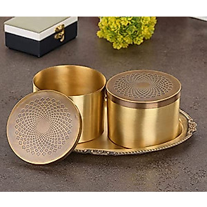 Acewood Brass Canister with tray dry fruit box nuts box dry fruit tray gift box Dry Fruit Containers Multi Utility Storage Containers set of 2., Golden