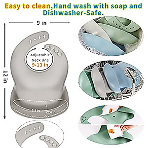 Rineyap Silicone Bibs for Babies Set of 3, BPA-Free Waterproof, Durable Baby Bibs for Boys and Girls 6-72 Months Grey