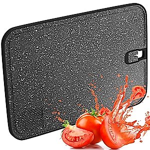 Viretang Plastic Cutting Board, 1 Pieces Dishwasher Safe Cutting Boards for Kitchen with Juice Grooves, Non-Slip, Reversible and Knife-Friendly with Built-in Sharpener & Grinding Area（Black）