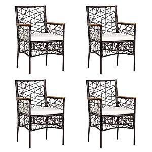 HAPPYGRILL Patio PE Rattan Dining Chairs Set of 4, Patio PE Wicker Armchairs with Removable Cushions and Acacia Wood Armrests for Deck Poolside Backyard