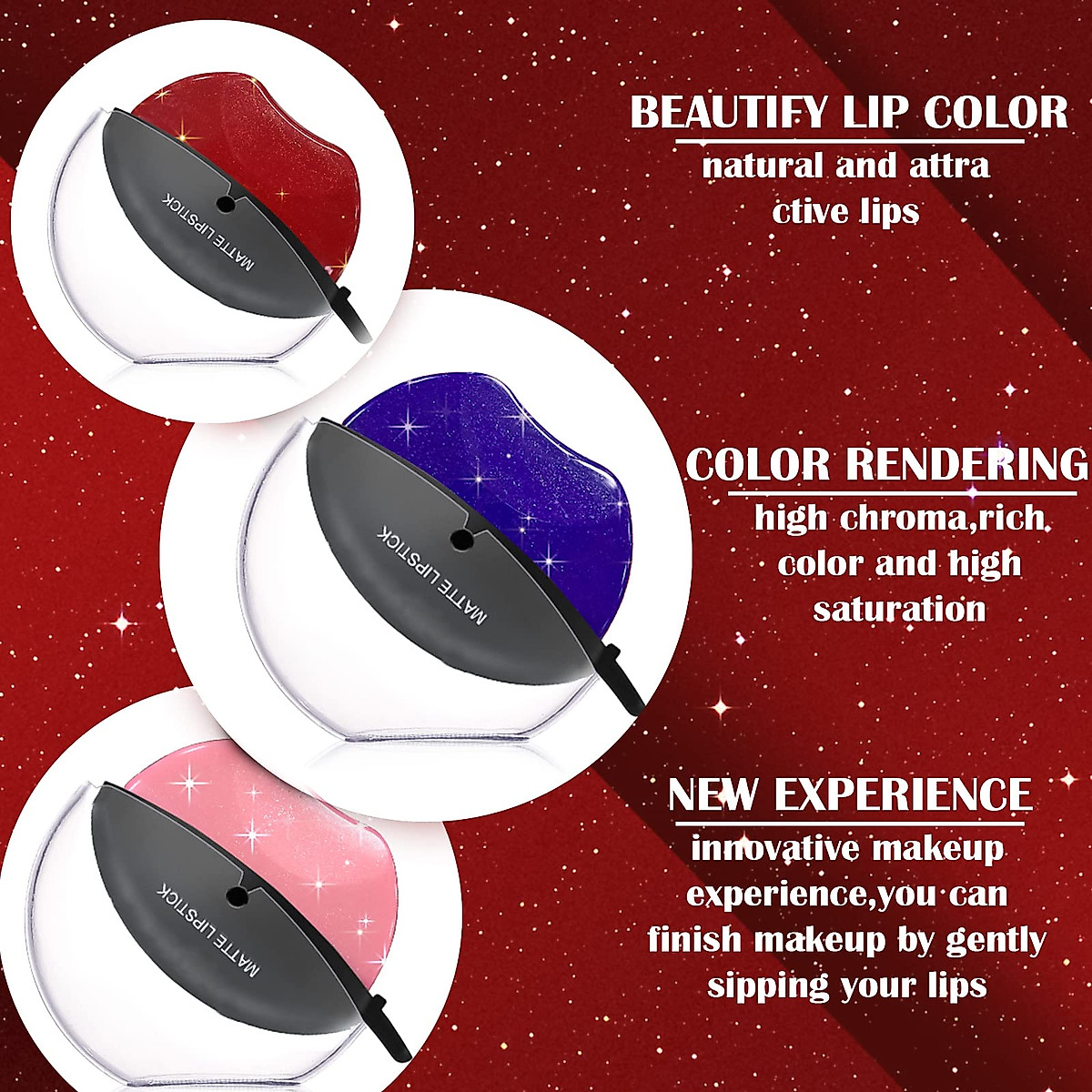 DAGEDA 3 Colors Lazy Lipstick, Pearl Lipstick Magic Color Changing Lipstick, Labiales Magicos Long Lasting Moisturizing Lipstick, Not Fade Lip Shape Lipstick for Lazy People（Color B