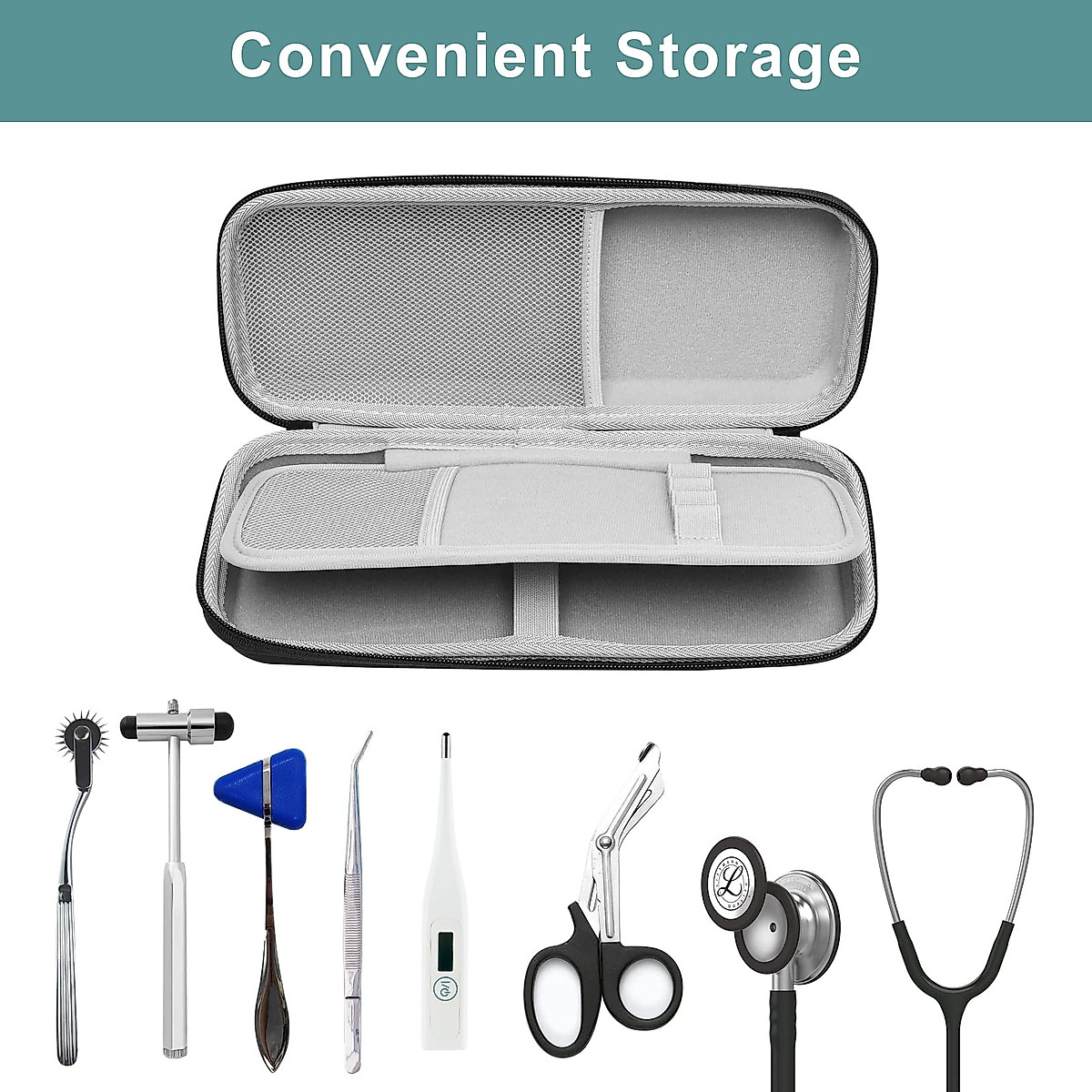 MOSISO Stethoscope Case, Stethoscope Storage Bag Case Travel Organizer Compatible with 3M Littmann Classic III/Lightweight II S.E/Cardiology IV/MDF Acoustica Stethoscopes and Accessories, Black