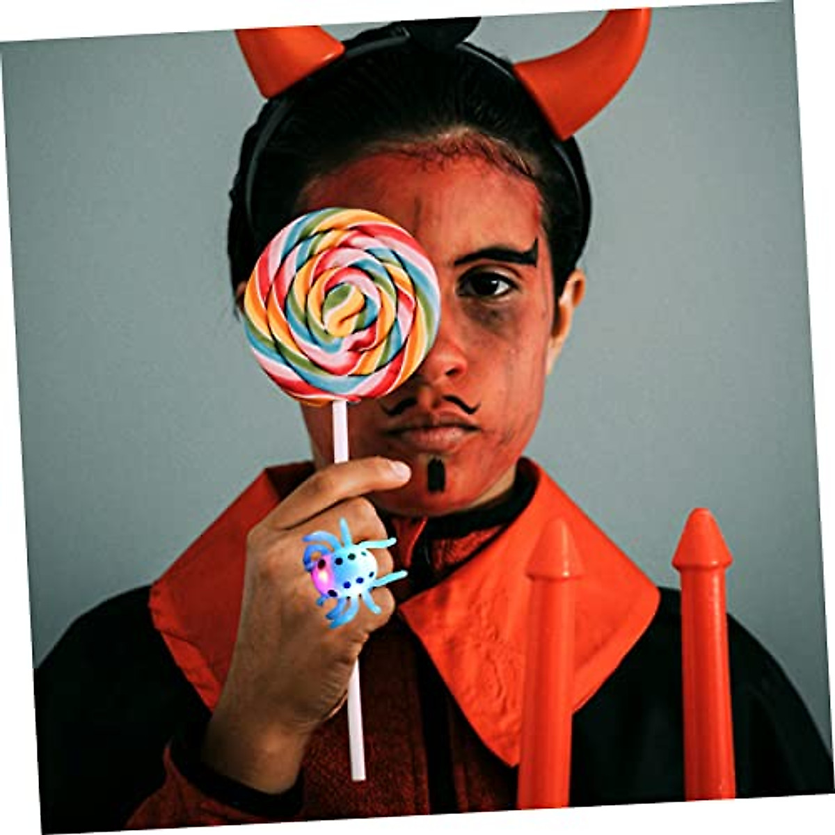 KOMBIUDA 50 pcs Spider Ghost Pumpkin Toys Light LED for Goodies Finger Flashing Favors The Toy Prizes Rings Lighted and Dark Up Color Bag Glow in Gifts Glowing Party Kids Goodie Halloween