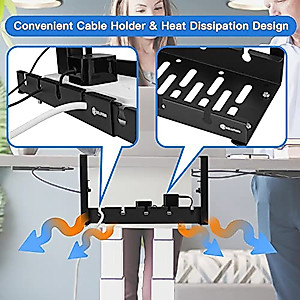 CaSZLUTION Under Desk Cable Management Tray, No Drill Steel Desk Cord Organizer with Clamp Mount, Retractable Wire Management Tray Under Table Cable Rack for Office Home - Black