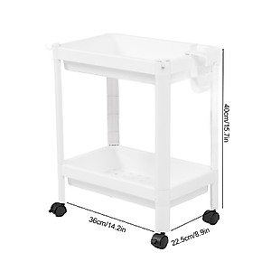 Enforose Bathroom Rack,White Plastic Freestanding Bathroom Storage and Organizer,Mobile Multifunctional Shelving Unit,for Living Room Bedroom Kitchen (2 Layers (with Wheels))