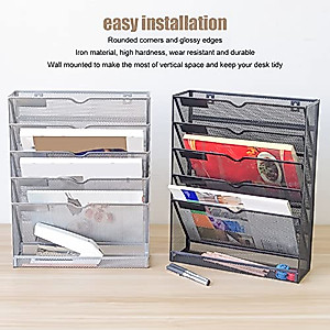 Wall Mail Organizer,5 Pockets Heavy Duty Mesh Wall Hanging File Organizer Wall Mount File Holder for Papers Folders Files Clipboard Magazine Organization
