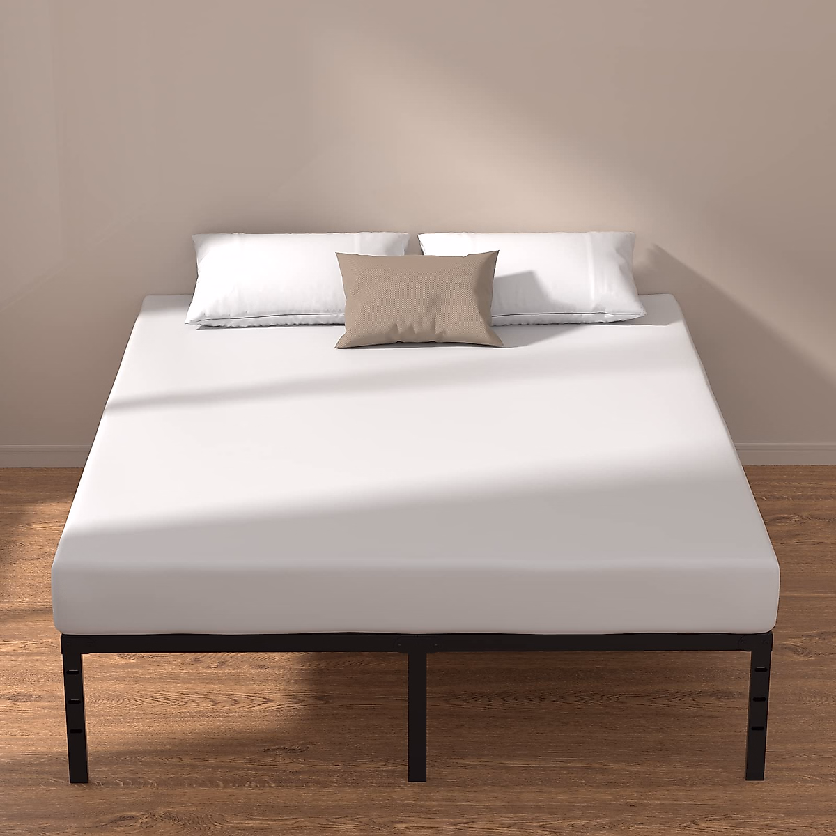 Meberam King Size Bed Frame 18 Inch Heavy Duty Metal Platform Bed Mattress Foundation Support No Box Spring Need, Black