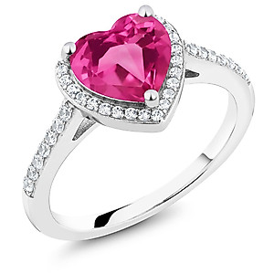 Gem Stone King 925 Sterling Silver Pink Mystic Topaz Engagement Ring For Women (2.21 Cttw, Heart Shape 8MM, Available in size 5, 6, 7, 8, 9)