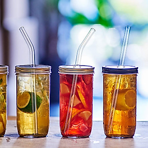 HeykirHome 12-Pack Reusable Glass Straws,Size 8''x10 MM,Including12 Bent with 2 Cleaning Brush- Perfect For Smoothies, Tea, Juice