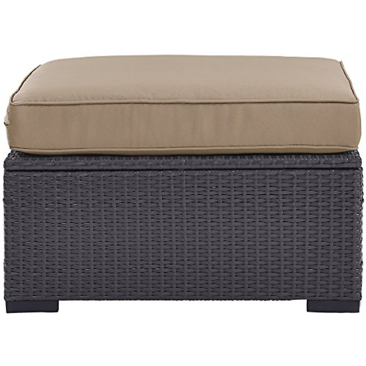 Crosley Furniture Biscayne Wicker Outdoor Ottoman Foot Rest for Patio, Deck, Porch, Brown with Mocha Cushions