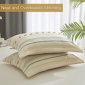 PHF 100% Cotton Tufted Duvet Cover Set King Size, 3pcs Boho Textured Jacquard Comforter Cover Set, Yarn-Dyed Decorative Duvet Cover with Pillow Shams Bedding Collection, 106"x 92", Ivory & Yellow