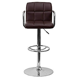 KLS14 Contemporary Design Hydraulic Adjustable Barstools 360-Degree Swivel Seat Sturdy Steel Frame Padded Cushion Seat Dining Chair Bar Pub Stool Home Office Furniture - Set of 2 Brown #1977