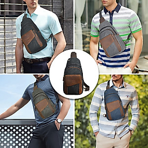 Handadsume Water Resistant Canvas + Leather Hiking Travel One Shoulder DayPack Backpack Sling Crossbody For Men Women FB8013 (Black)