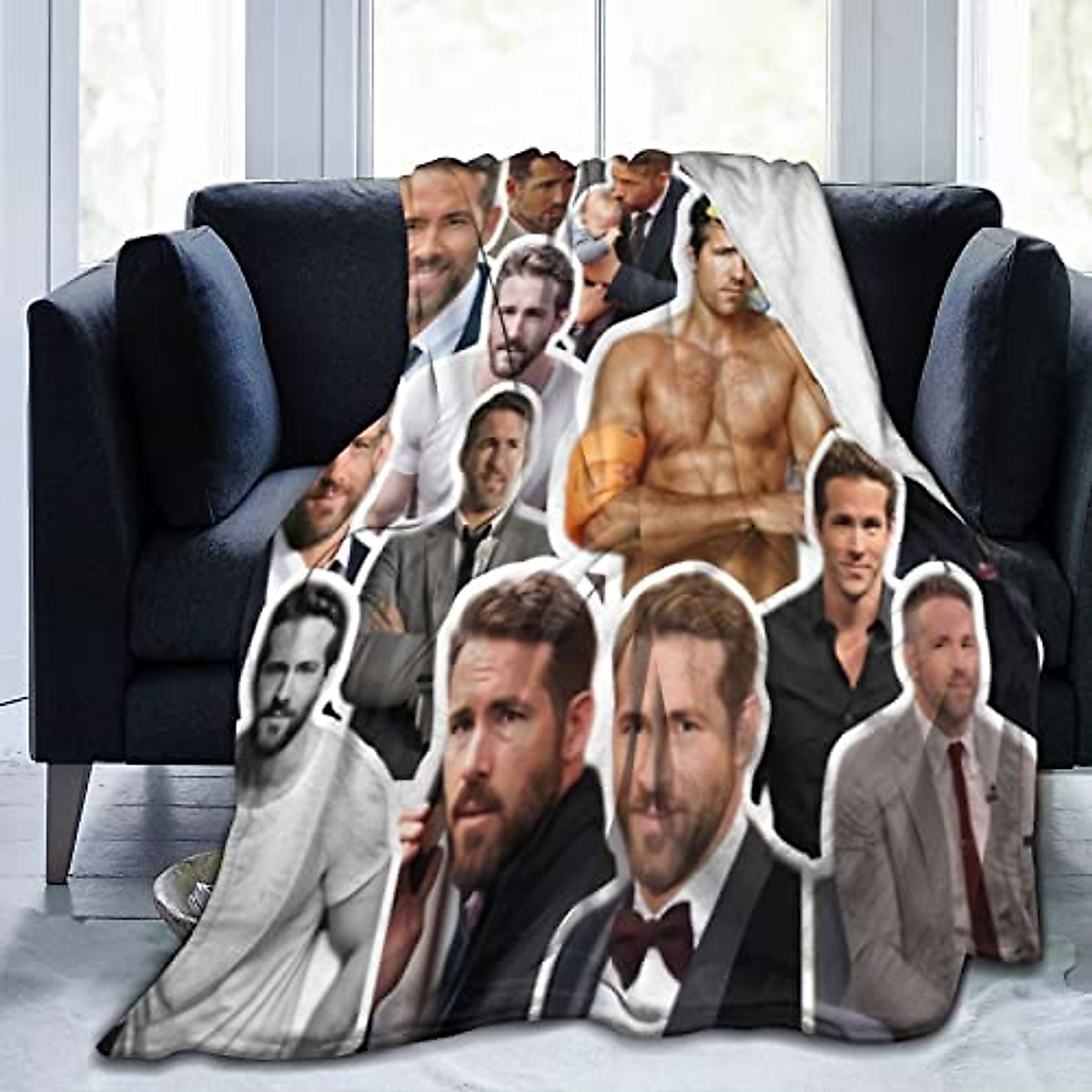 Hamklla Ryan Reynolds Collage Blanket Ultra-Soft Micro Fleece Blanket Warm Cozy Plush Bed Blanket Lightweight Sofa Throw Blanket, Black, 50''x40''
