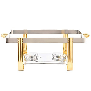 9.5QT Chafing Dish Stainless Steel Chafer Complete Set, Rectangular Chafing Dish Buffet Set Catering Warmer Set with Food and Water Trays Lid Folding Frame Stand, Golden Handle