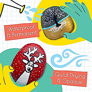 Funcils 5 Acrylic White Paint Pens - Fine & Jumbo Size Ink Pens (1mm, 3mm, 6mm, 10mm, 15mm) - Permanent White Marker Ink for Rock Painting, Fabric, Tire, Metal, Wood, Canvas, Glass, Plastic, Ceramic