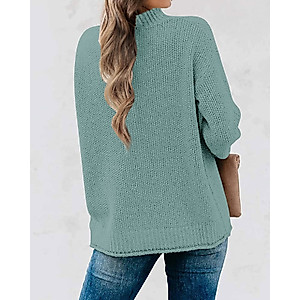 MEROKEETY Women's Long Sleeve Turtleneck Cozy Knit Sweater Casual Loose Pullover Jumper Tops, Sage, Small