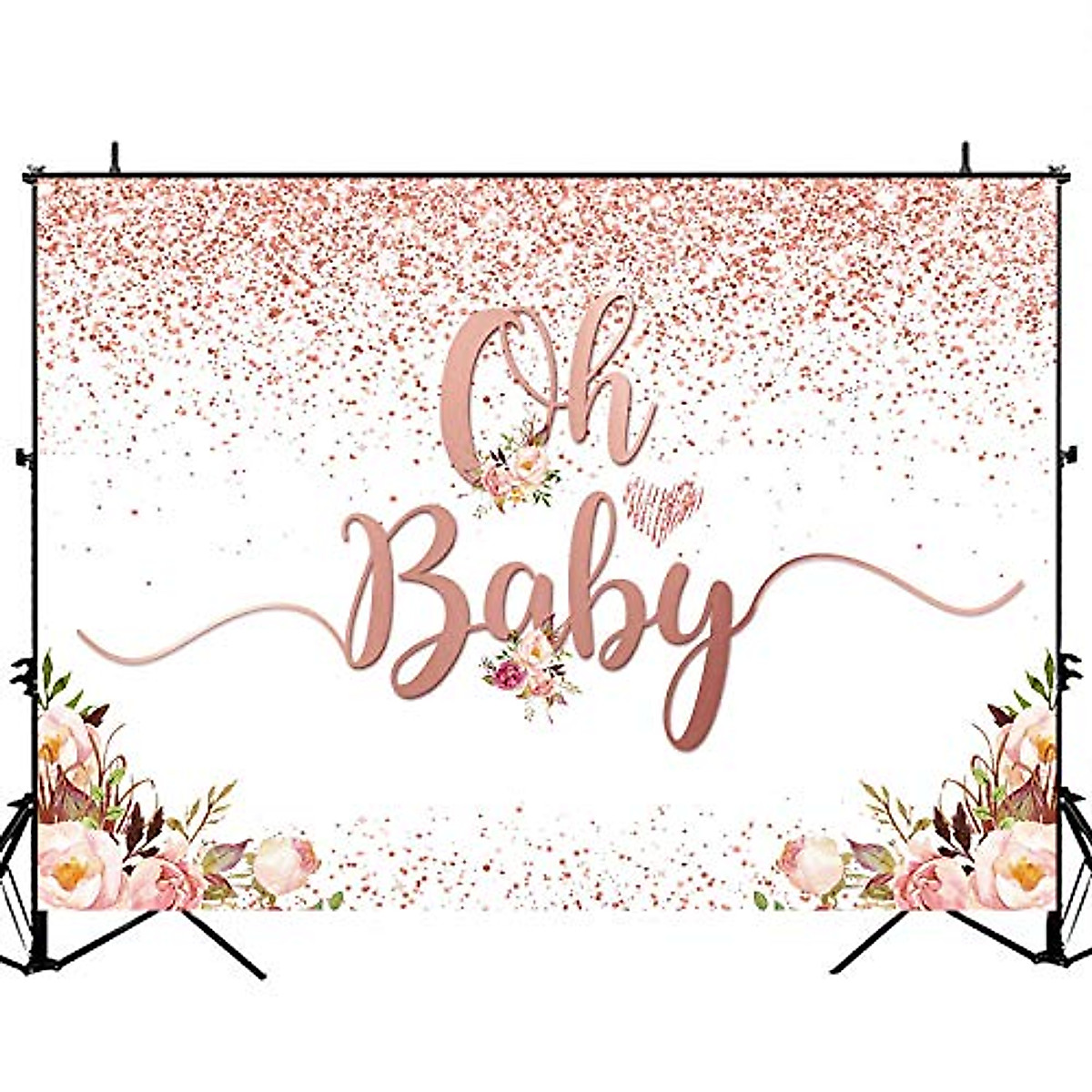 Avezano Backdrop Oh Baby Flowers Girls baby shower Background Vinyl Glitter rose gold Dots Floral baby shower Backdrops Decorations (7x5)