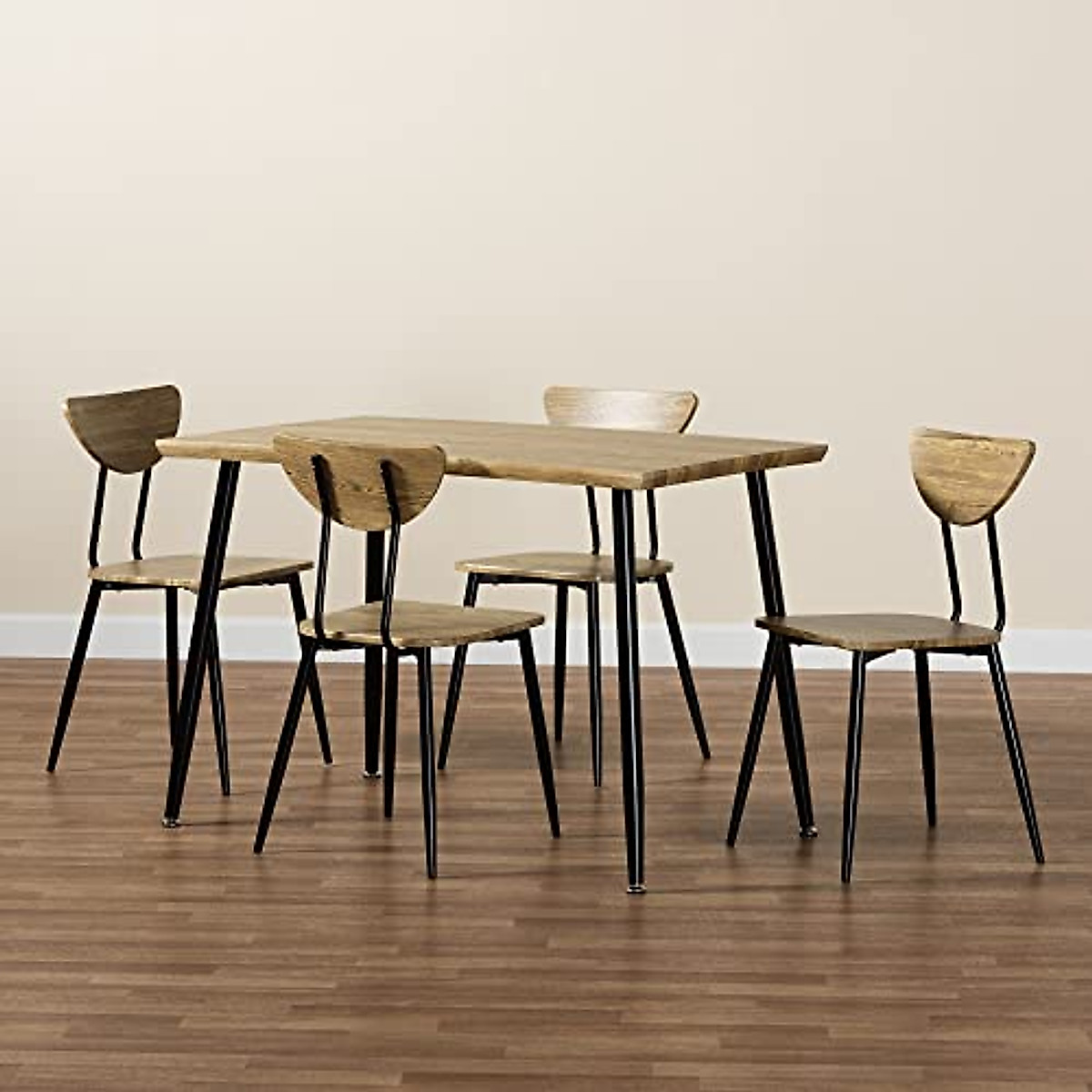 Baxton Studio Gianetta Dining Set, Oak Brown/Black