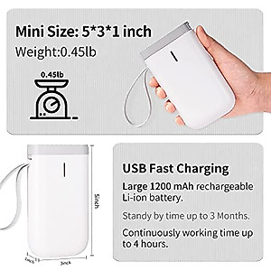 yugyet Mini Lable Maker Bluetooth Thermal Printer Portable with One Label Sticker Roll USB Rechargeable White