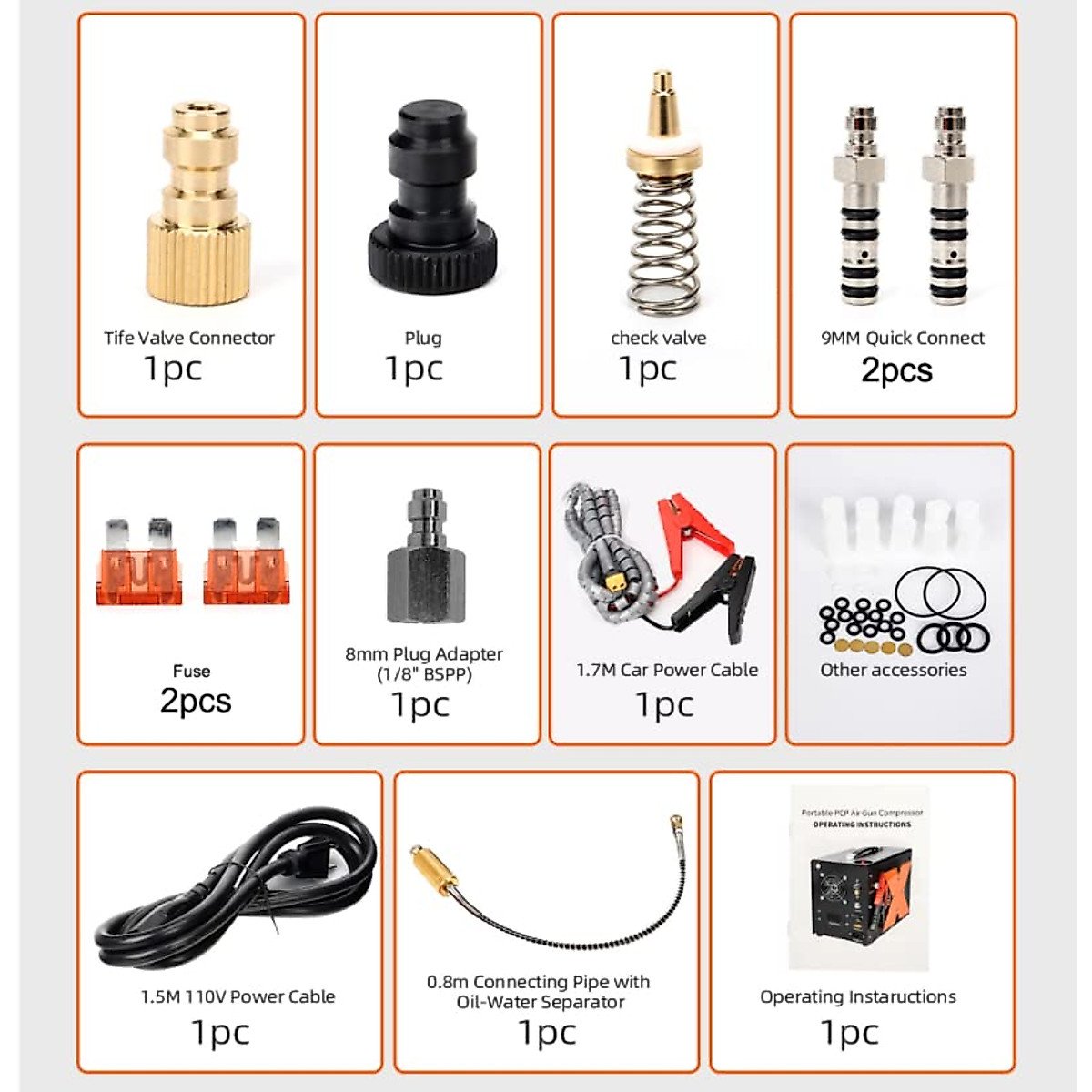 PCP Air Compressor, Auto-stop Powered by DC 12V Car or Home AC 110V/220V, 4500Psi/30Mpa/300Bar w/Built-in Water/Oil Adapter & Cooling Fan for Paintball, Scuba, Air Rifle