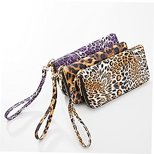 TENDYCOCO Leopard Wallets for Women Zipper Wallet Leopard Print Purse Wallet for Women Wallet with Wrist Strap Wristlet Purse Storage Bags Handbag Wristband Fashion Women Wallet Tote Bag Set