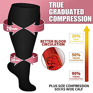 Laite Hebe Plus Size Compression Socks for Women and Men-3 pairs Wide Calf Knee High Support for Circulation