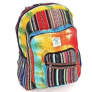 Himalaya Handmade Unique Design Tie Dye 100% Himalaya Hemp Backpack Hippie Backpack Festival Backpack Hiking and Laptop Backpack FAIR 17inch x 11inch x 6.5inch inch / 43 x 28 x 16 cm