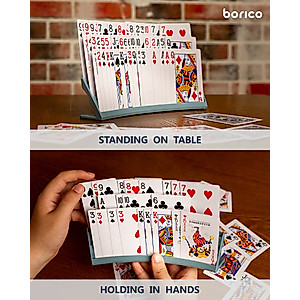 BORICO Card Holders for Playing Cards - 2 Pack Playing Card Holder for Kids and Adults,Stackable Storage Game Card Tray with a Travel Pouch (Blue)