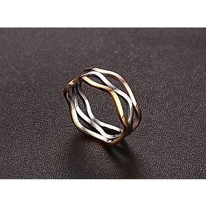 VNOX Womens Girls Stainless Steel Tri-color Wave Band Ring for Wedding Promise Engagement,Size 9