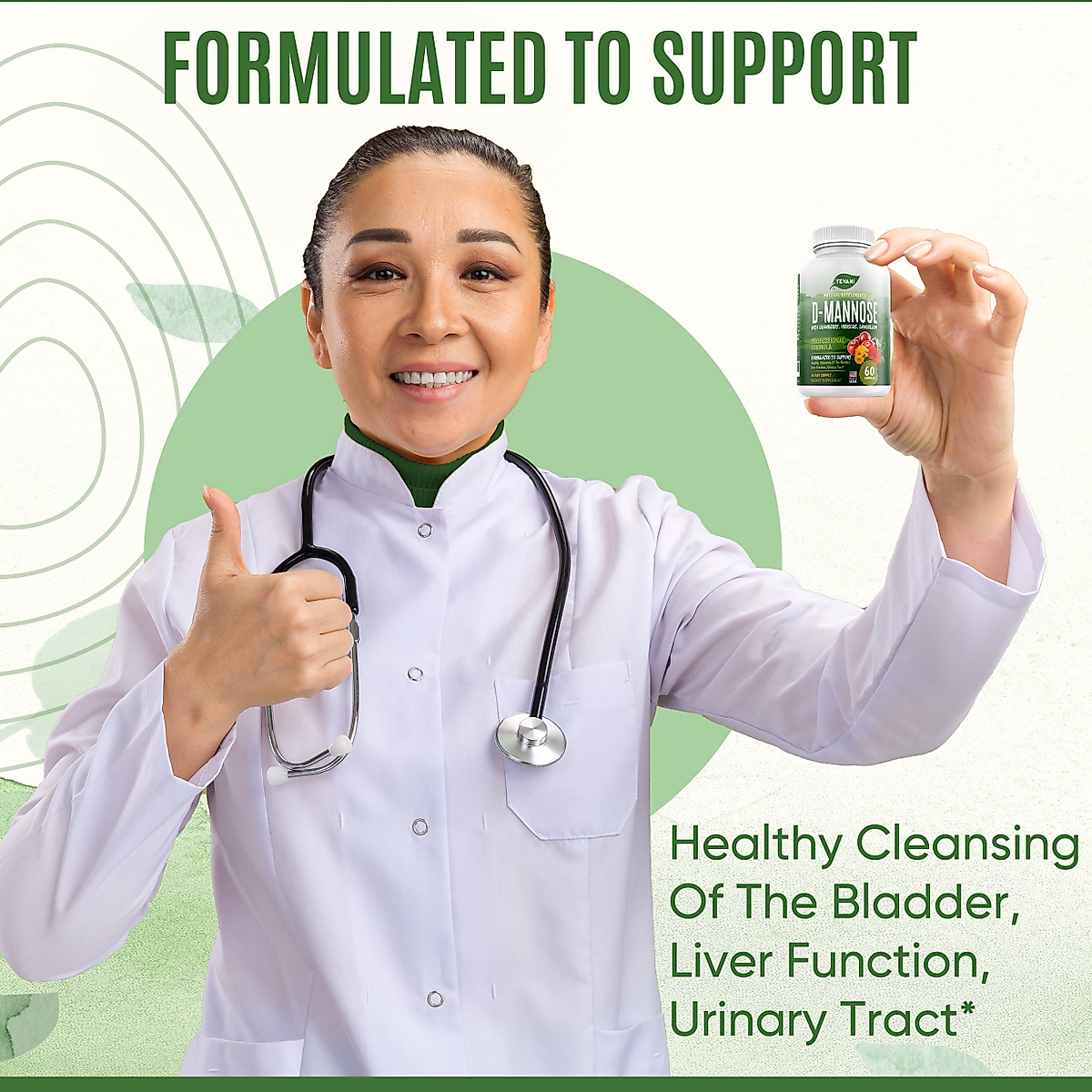 YEVANI 100% Pure D-Mannose Capsules 1000 mg with Cranberry, Hibiscus, and Dandelion Extract, Fast Acting Professional UTI Prevention Formula for Urinary Tract Health and Bladder Support