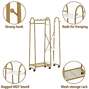 semoic Gold, 4 Tier Rolling Clothes Racks for Hanging Clothes, Double Rod Garment Rack, Sturdy Closet for Bedroom Living Room Entryway