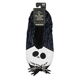 Bioworld The Nightmare Before Christmas Slippers Jack Skellington Character Slipper Socks with No-Slip Sole For Women Men (Large)