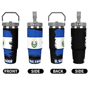 Vintage El Salvadorean Flag 30 OZ Insulated Tumblers with Handle And Straw Leakproof Vacuum Insulated Stainless Steel Water Bottle for Car Fishing Travel