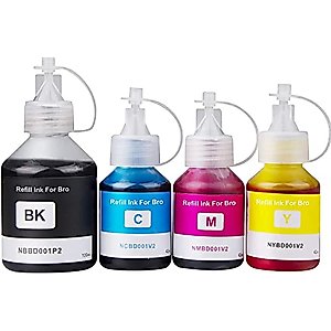 DCPT300 Refill Dye Ink for Brother DCPT300/T500W/T700/ BT6000 /BT5000 Inkjet Printer(Black Cyan Magenta Yellow) 4PC BK 100ML Color 42ml