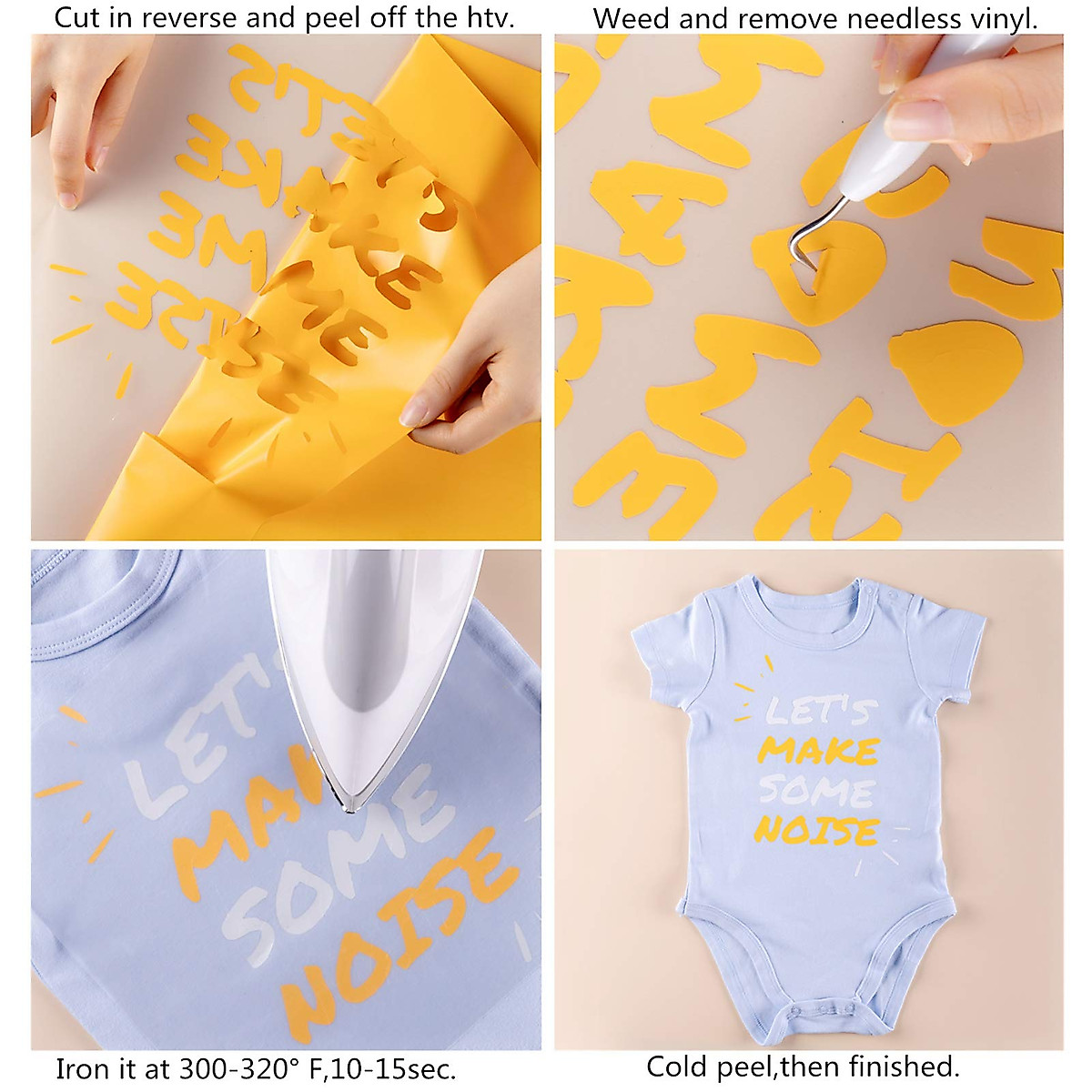 HTV Heat Transfer Vinyl 12''x5' Roll for Cricut & Silhouette Cameo,Iron On Vinyl Easy to Cut & Weed, Sticky PVC Heat Press Vinyl for DIY Design T-Shirts,Yellow