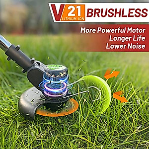 Cordless Trimmer Weed MowerTrimmer,Lightweight 3-IN-1 with Edger Tool,Mower for Garden and Yard, ,3 Kinds of Blades,Liiion Battery ,21V 2Ah ,Red