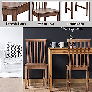 Giantex Wood Dining Chair, Set of 2 Traditional Side Chair w/High Slat Back, Rubber Wood Legs, 100 Degree Curved Backrest Spacious Seat, Versatile Farmhouse Dining Chairs for Kitchen Dining Room