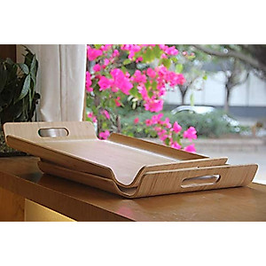 MXHAPPY Wood Serving Trays with Handles Bamboo Butler Trays Food Coffee Tea Breakfast Tray Rectangle Large, 18.1 X 14 Inch, 2 PCS