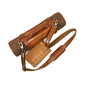 Leather Canvas Knife Roll Storage Bag Expandable 10 Pockets Detachable Shoulder Strap Travel-Friendly Chef Knife Case Roll By Aaron Leather Goods (OVIEDO, Canvas Leather)