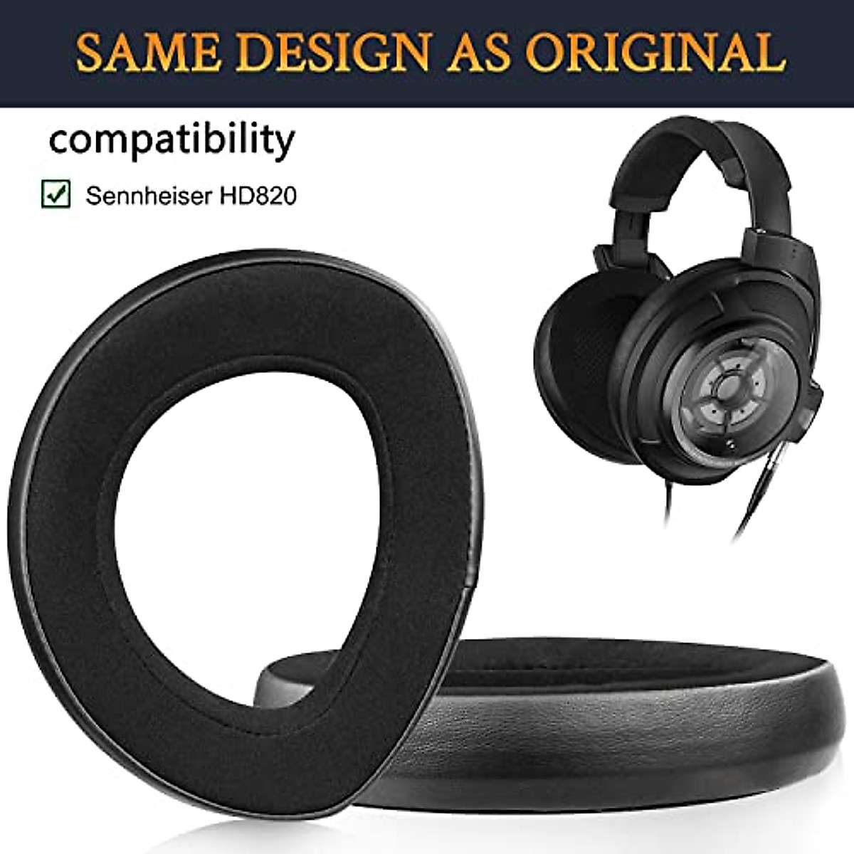 SOULWIT Professional Nano Cloth Earpads Replacement for Sennheiser HD820/HD 820 Over-Ear Audiophile Reference Headphones, Ear Pads Cushions with Noise Isolation Memory Foam