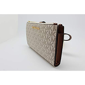 Michael Kors Jet Set Travel Double Zip Wristlet - Signature PVC (Vanilla PVC/Dark Acorn)