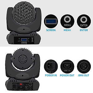 BETOPPER Stage Lights, 36x3W LED Wash Lights RGBW, DMX/Sound Activated DJ Lights, Moving Head Lights for DJ Show, Bar, KTV, Disco, Party Lighting