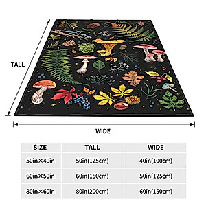 Mushroom Throw Blanket Mushroom Gifts for Adult, Natural Wild Mushroom Blanket Soft Warm Flannel Botanical Fuzzy Blanket Mushroom Decor All Season for Bed Couch Living Room, 50"x60"