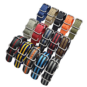 ArtStyle Watch Band with Colorful Nylon Material Strap and Heavy Duty Brushed Buckle (Black/Grey/Orange, 20mm)
