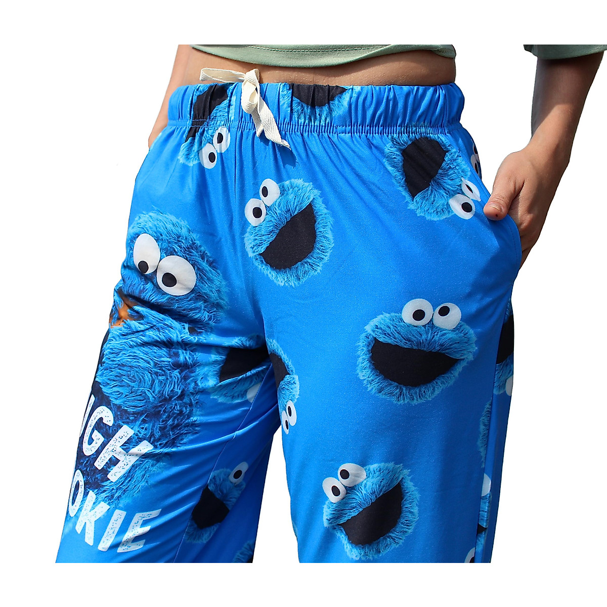 BRIEF INSANITY Lounge Pajama Pants for Men and Women | Sesame Street Cookie Monster Tough Cookie Graphic Print Pattern Bottoms - Comfy, Ultra Soft, Unisex Loungewear Pants (Tough Cookie, Medium)