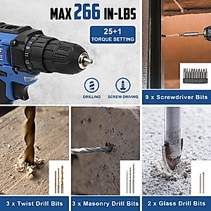 COMOWARE 120 Pcs Home Tool Kit with Drill, 20V Power Tool Combo Kits with 2.0 Ah Li-ion Battery & Charger, 25+1 Clutch, Tool Sets for Men, Household Tool Set for Garden Office Home Repair, Blue Case