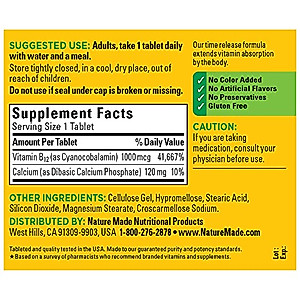 Nature Made Vitamin B12 1000 mcg, Dietary Supplement For Energy Metabolism Support, 160 Time Release Tablets, 160 Day Supply